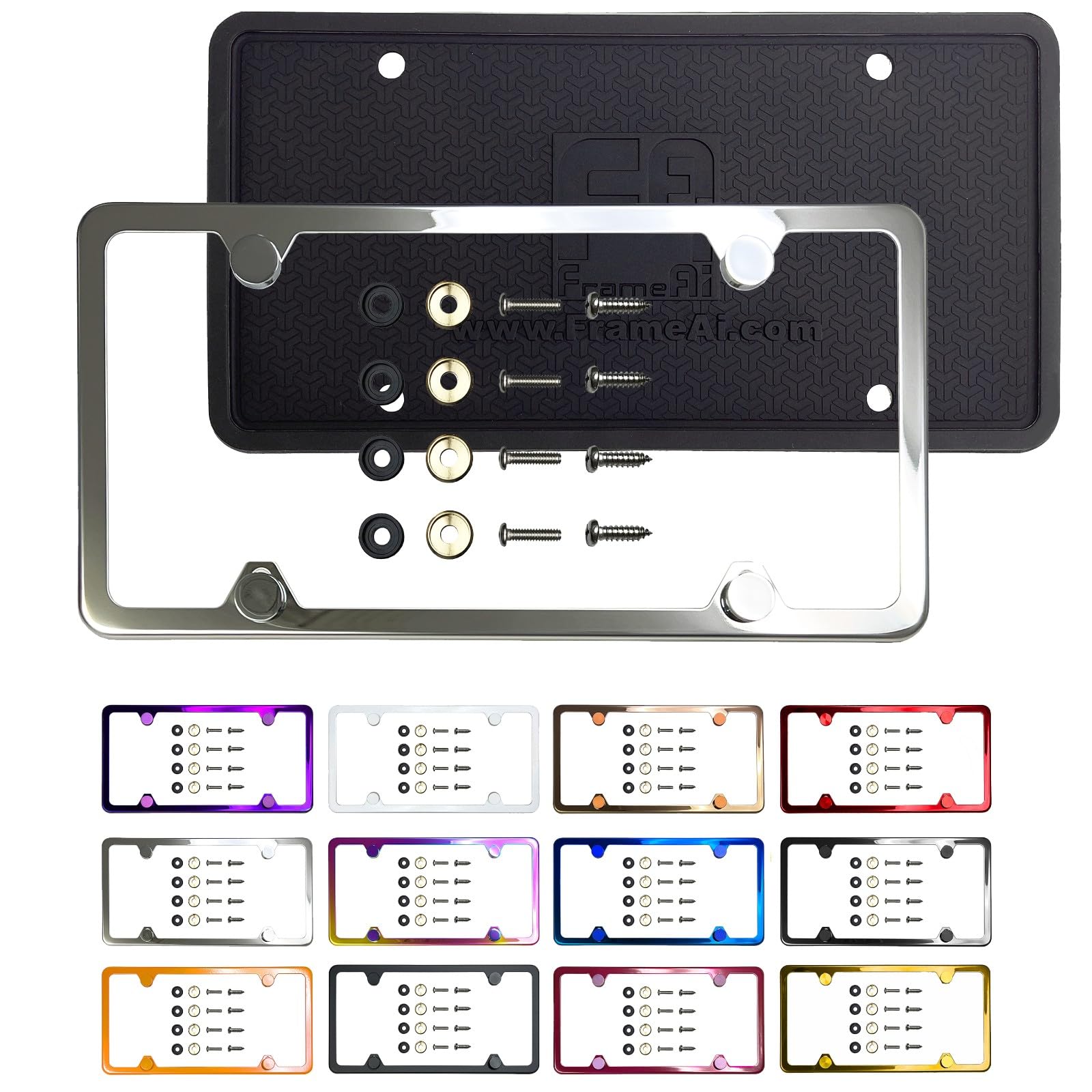 Amazon.com: T304 Stainless Steel Four Holes Slim License Plate Frame ...
