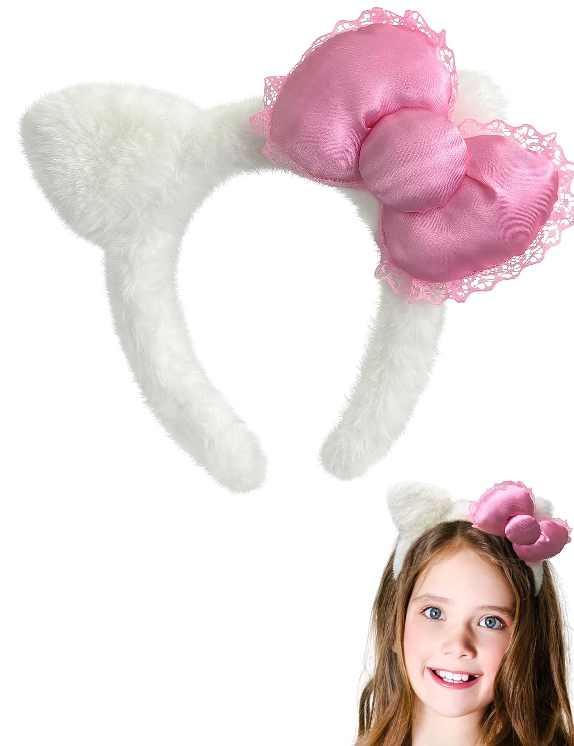 Amazon.com: Kobataro Kitty Headband Cat Ears Pink Bow White Hair ...
