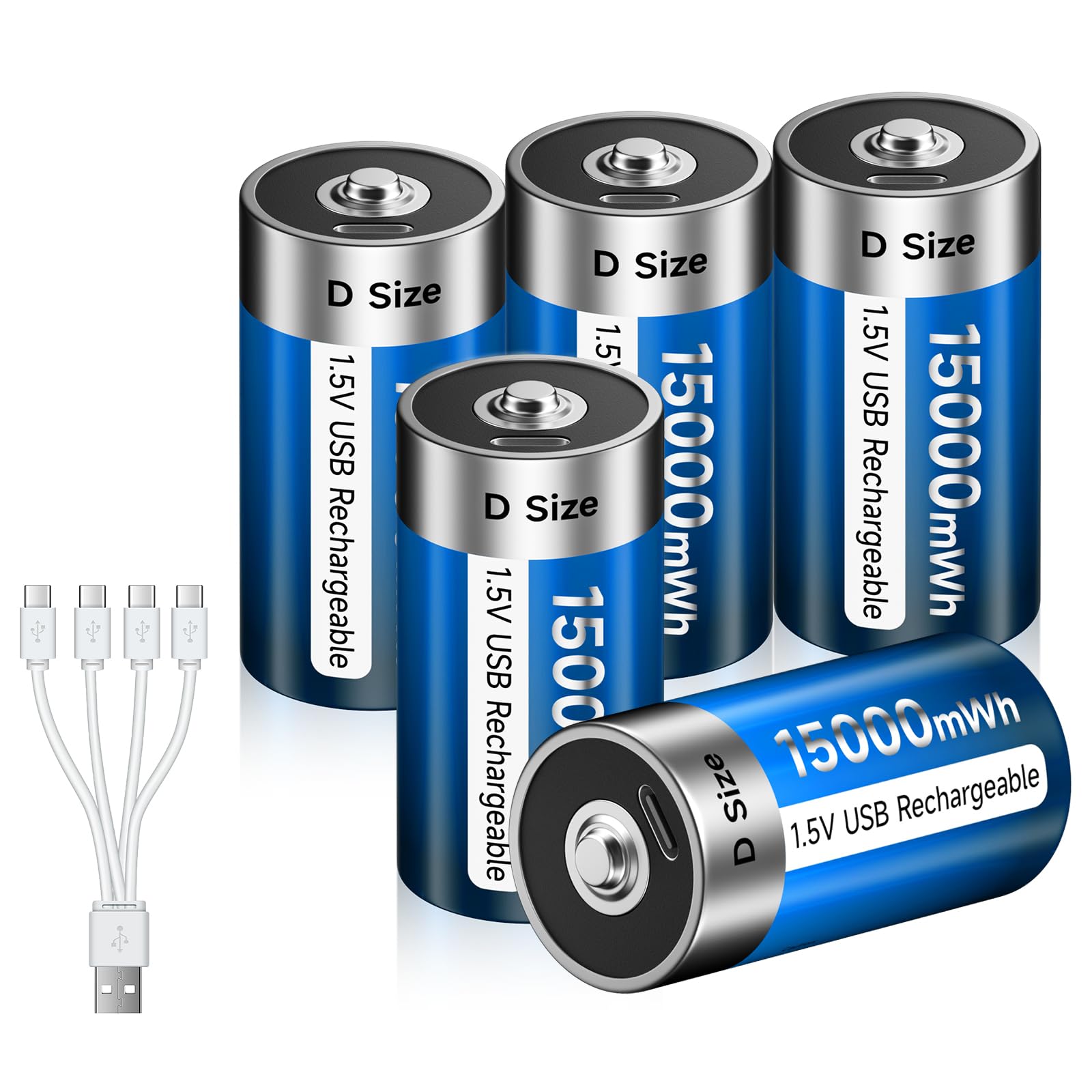 Amazon.com: 1000mAh USB Rechargeable D Batteries Lithium 1.5V D Size ...