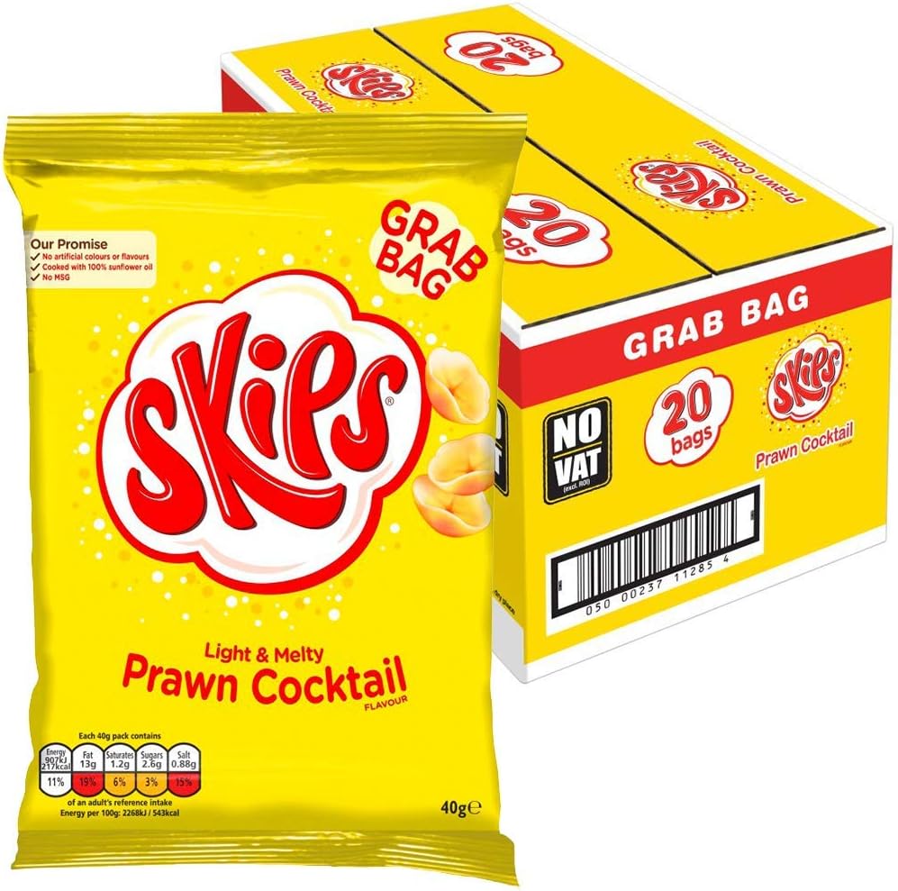 Skips Prawn Cocktail Crisps 40g Grab Bag, Case of 20 : Amazon.co.uk ...