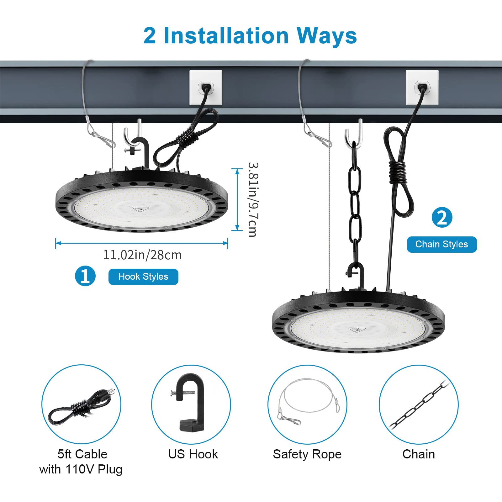 TYCOLIT LED High Bay Light 200W 2 Pack, 5000K Bright UFO LED High Bay ...
