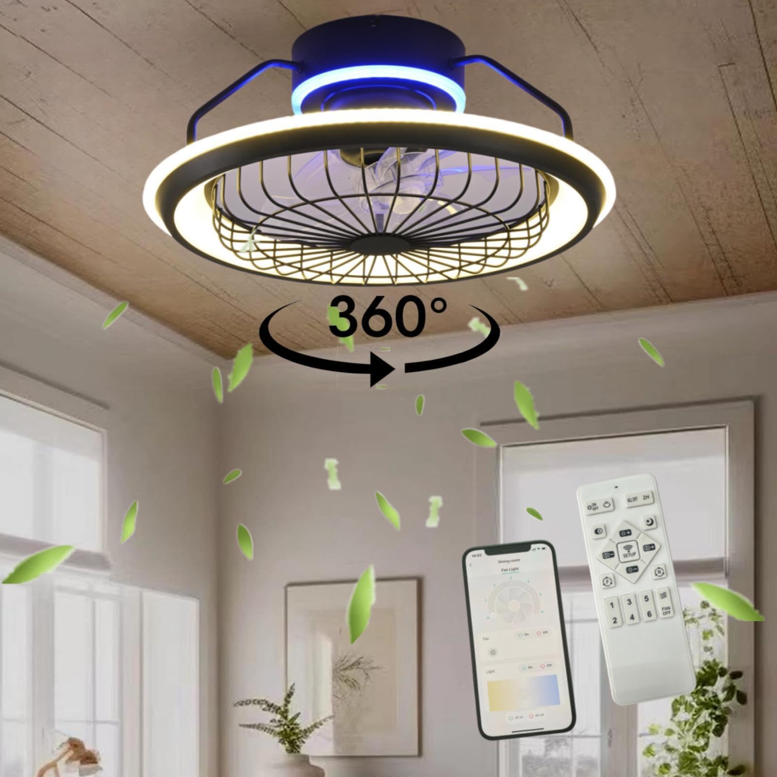 ASDMD Bladeless Ceiling Fans with Light, 19in Modern Low Profile ...