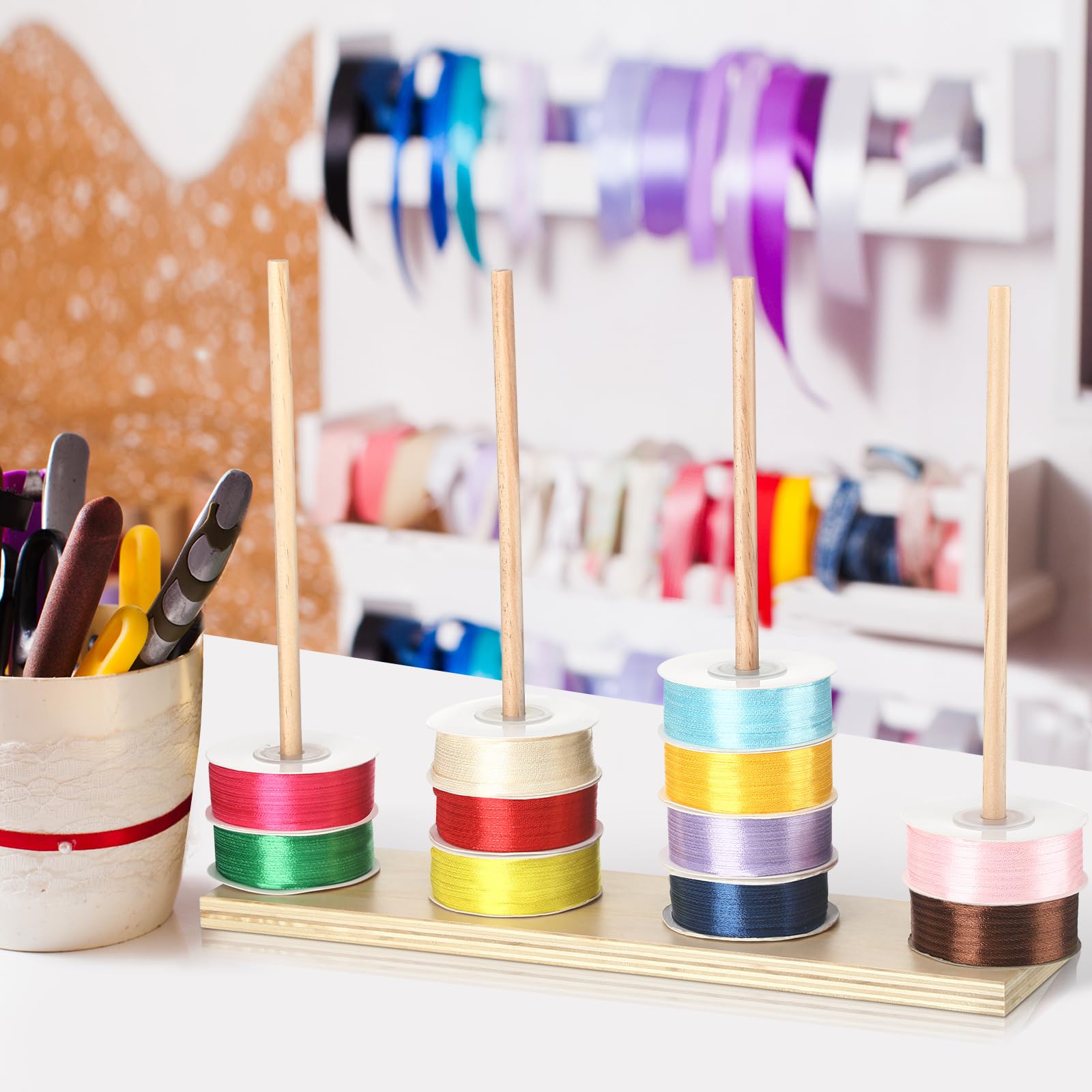 Snapklik.com : 1 Pcs Wooden Ribbon Rack Storage Ribbon Organizer Spool ...