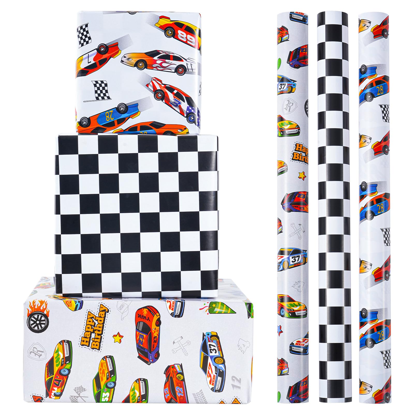 Amazon.com: ZINTBIAL Race Car Wrapping Paper Rolls - Birthday Wrapping ...