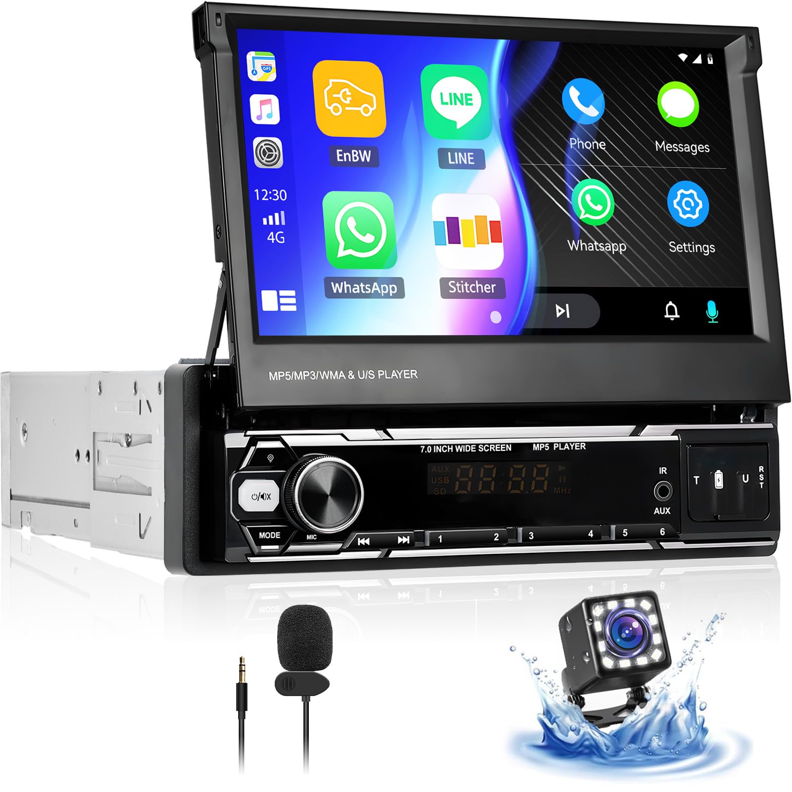 SIXTOP Single Din Car Stereo with Wireless Carplay Android Auto FM/AM ...