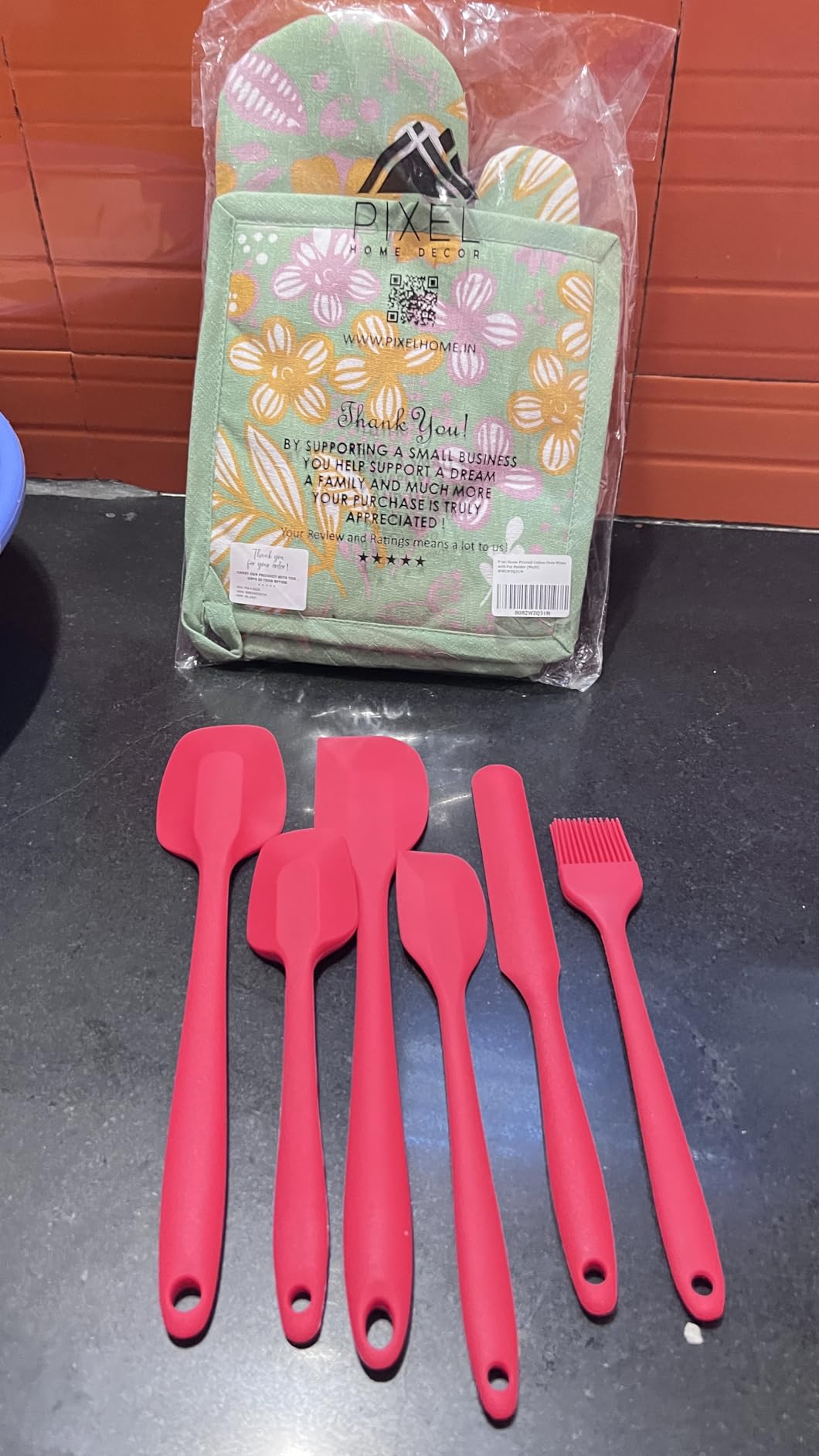 PIXEL HOME Printed Cotton Oven Mitten with Pot Holder (Multi) : Amazon ...