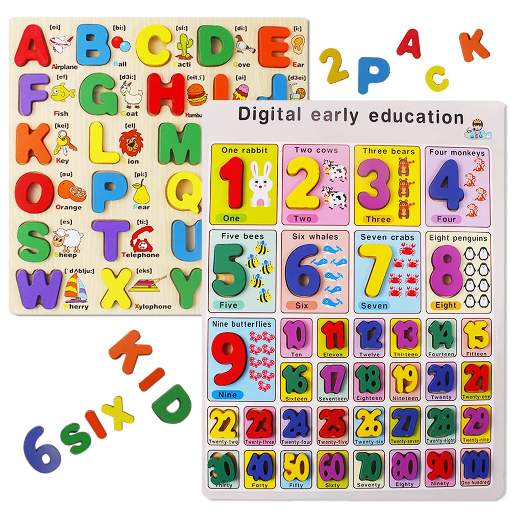Snapklik.com : Wooden Alphabet Number Puzzles For Toddlers, 2 Pack ABC ...