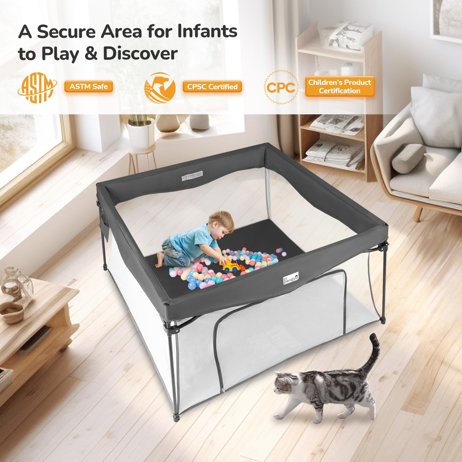 Foldable Baby Playpen for Babies and Toddlers, One-Step Folding Baby ...