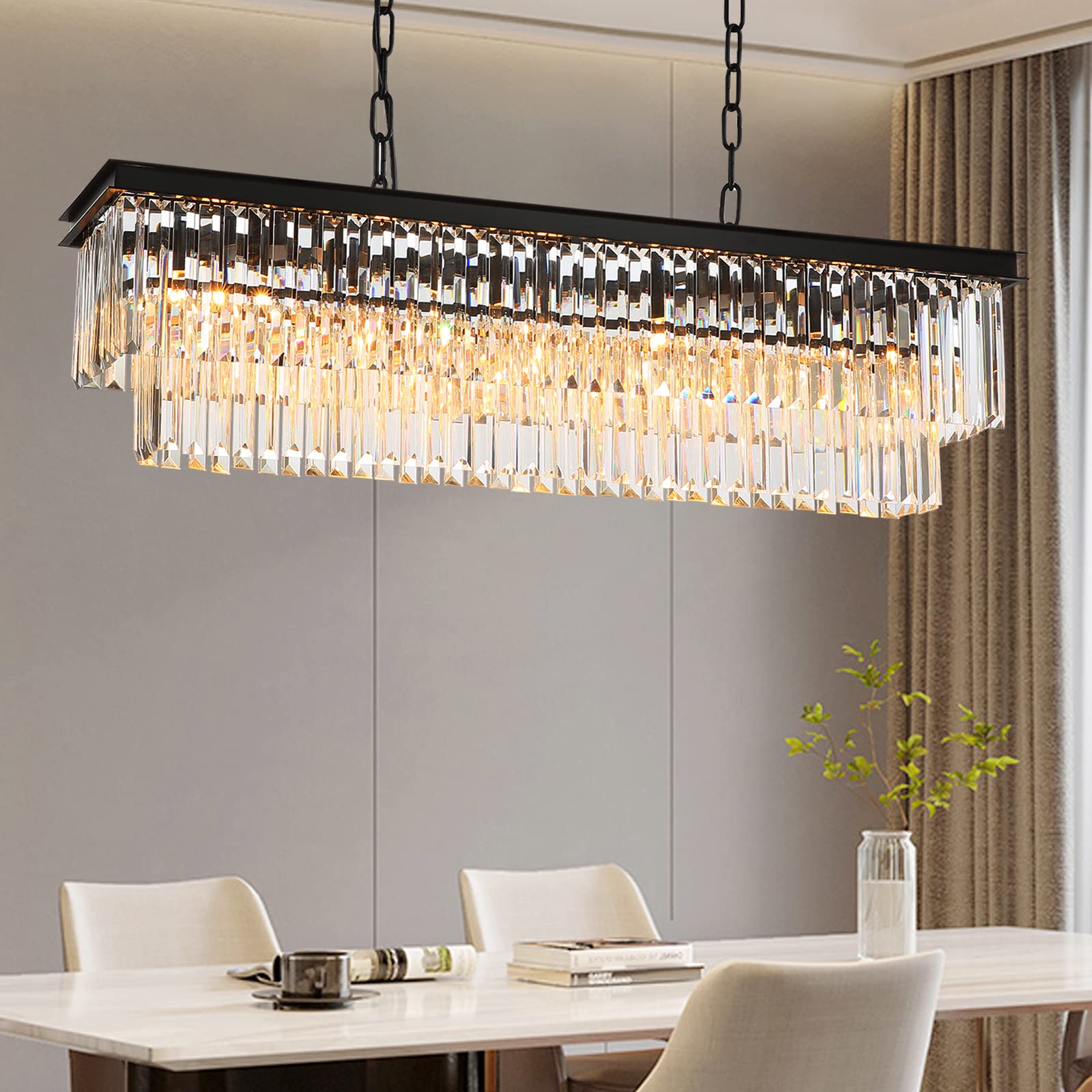 7PM Modern Rectangle Crystal Chandeliers, Chandeliers for Dining Room ...