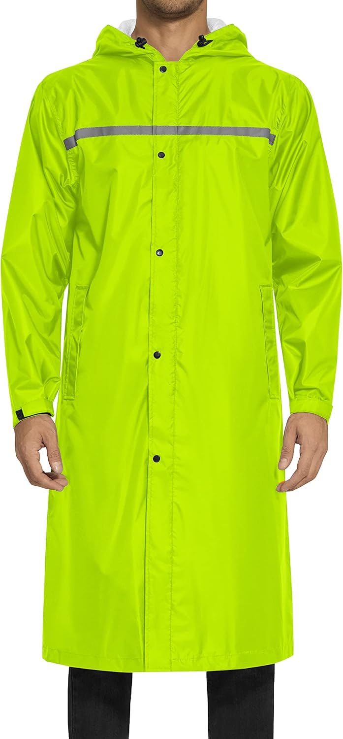 Amazon.com: AXESQUIN Mens Long Raincoat with Hood Waterproof Rain Coats ...