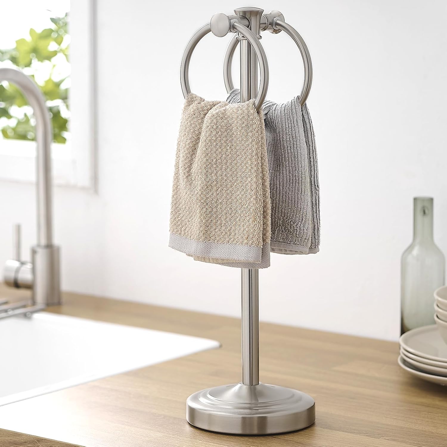 Amazon.com: Hoimpro 17" Brushed Nickel Standing Towel Rack Bracket ...