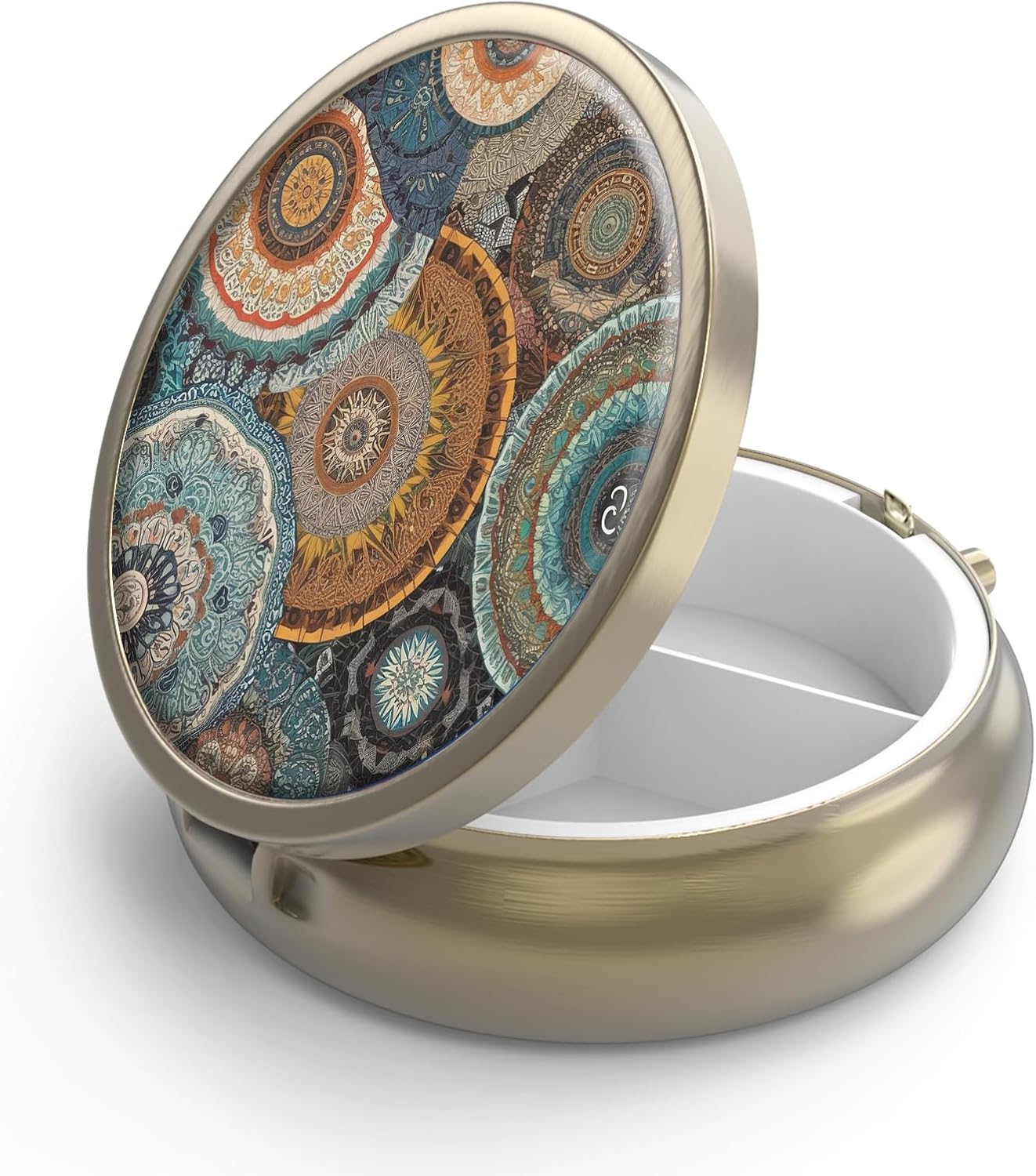 Hion Pill Case Pill Box with Mirror Retro 3 Compartment Small Pill Case ...