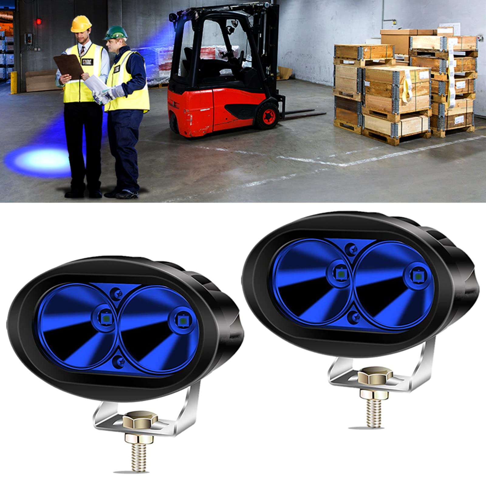 Nwpangu 2pcs 지게차 조명 파란색 안전등 창고 경고등 창고 지게차 건설 차량용 차량 파란색 스포트라이트 12v 80v 1100lm