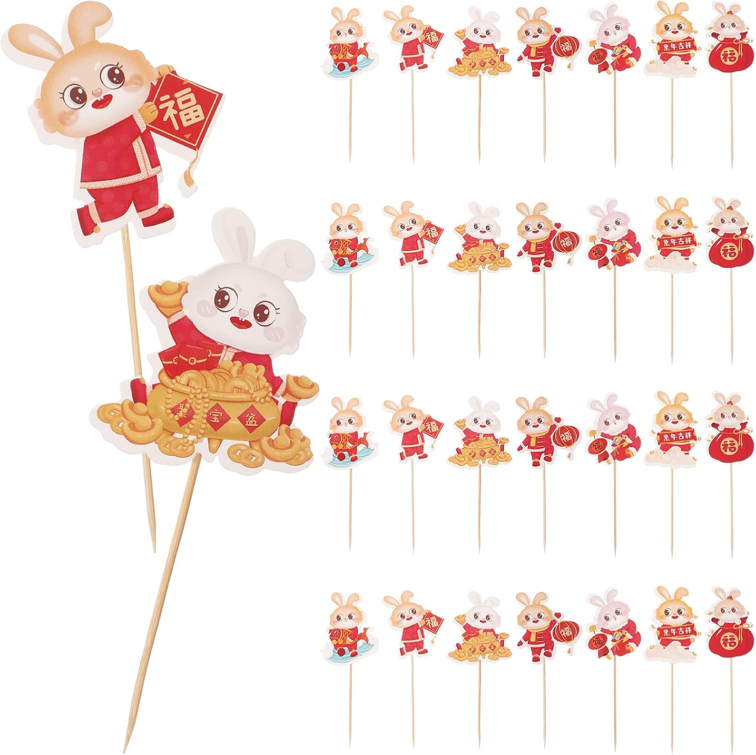 Amazon.com: ABOOFAN 35pcs Happy New Year Cupcake Toppers Chinese New ...