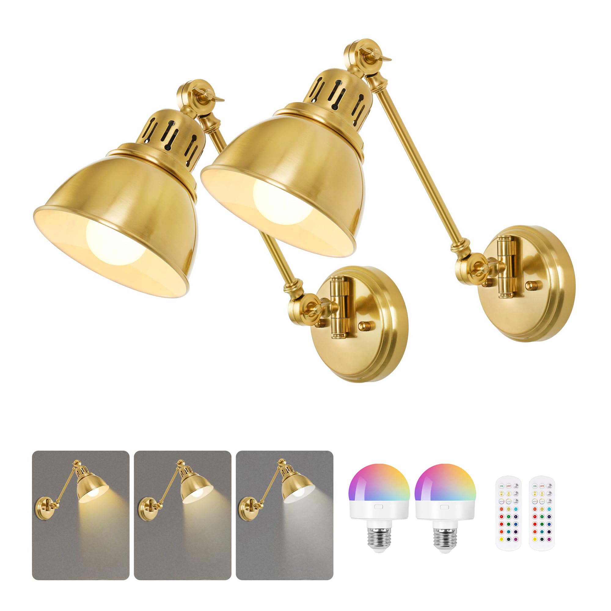 GOODATE Battery Operated Wall Sconces Set of Two, Gold Vintage Wireless ...