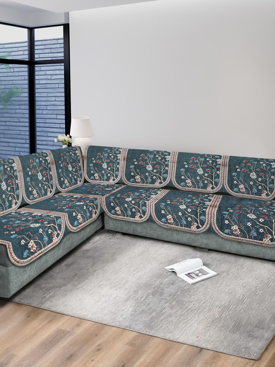 MULTITEX L Shape Cotton Sofa Cover Set for Living Room - Printed Sofa ...