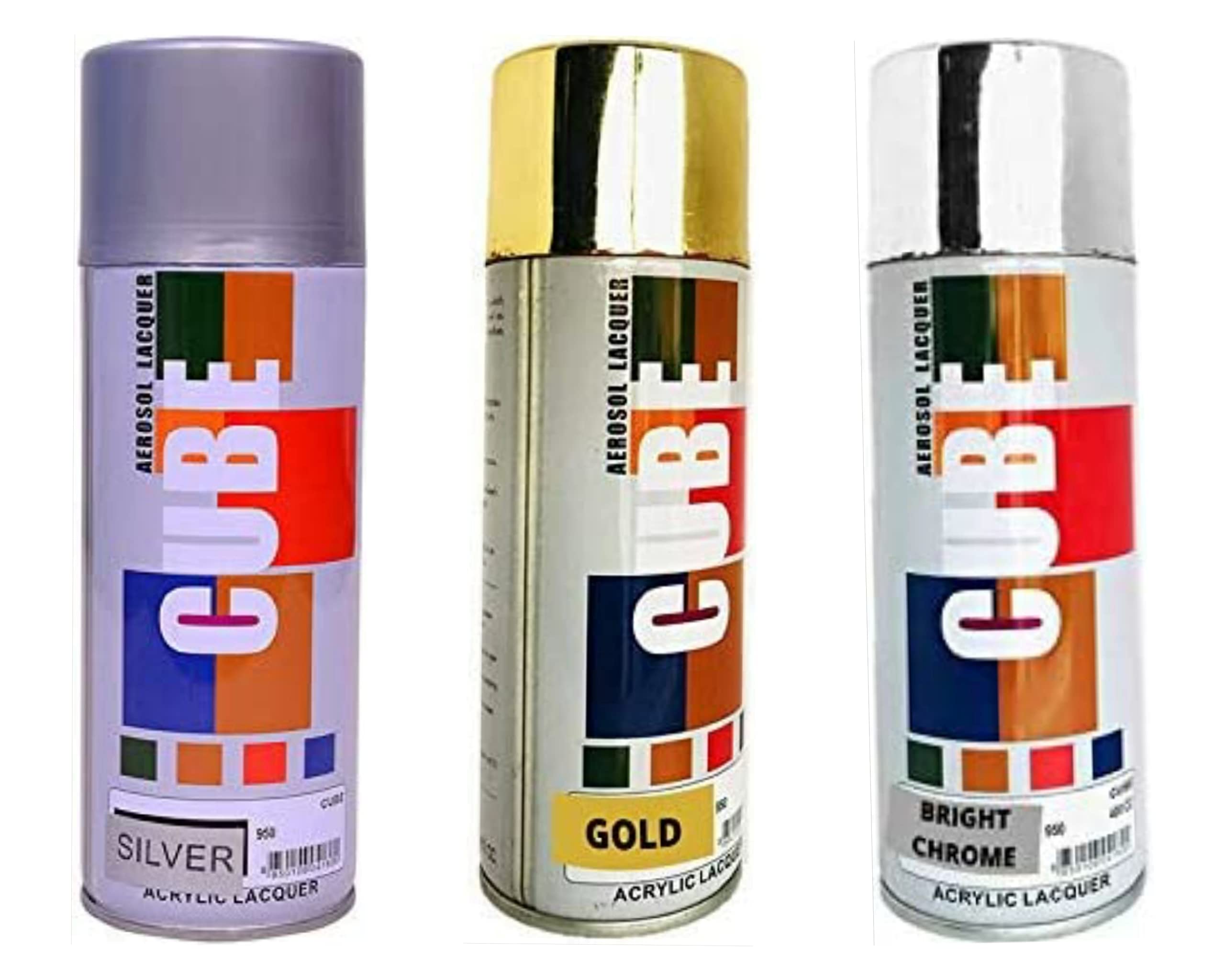 Cube 400ml (SILVER &GOLD & CHROME) Spray paint for car,bike,art and ...