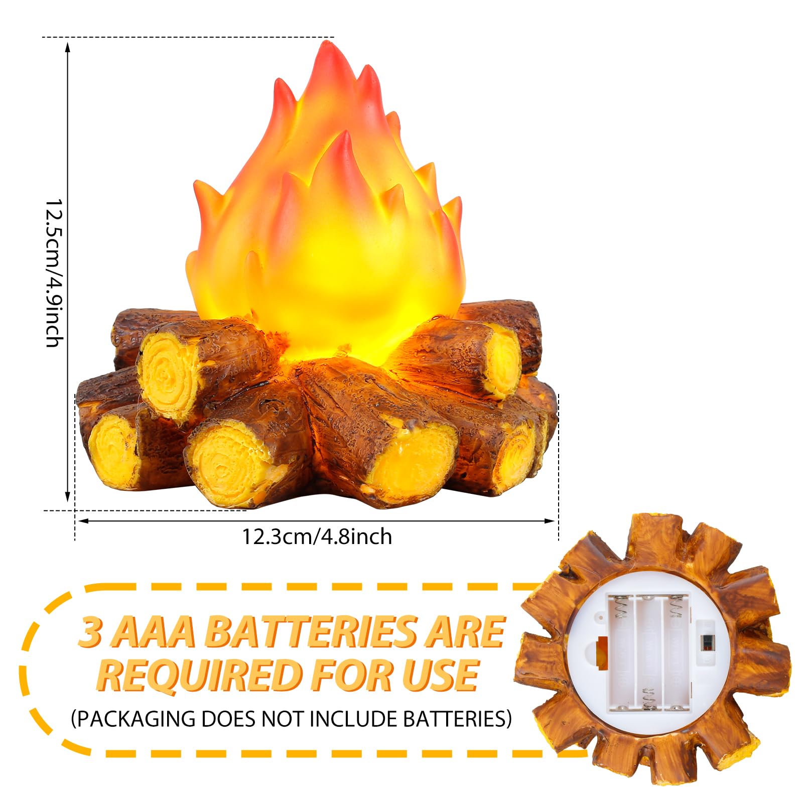 Battery Operated Flame Light 4 In 1 Battery Operated Fake Fire Lamp 3D
