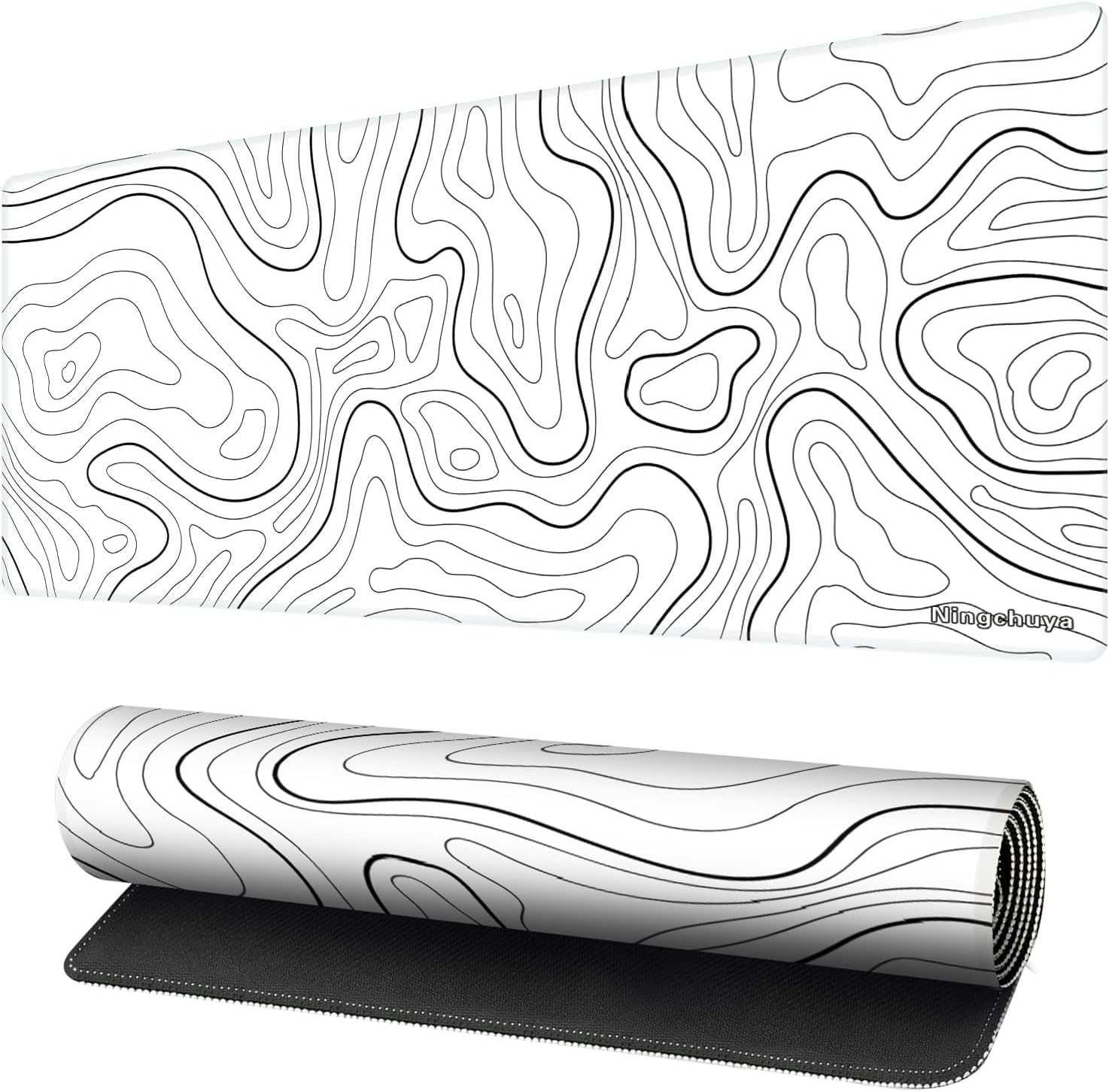 LznYi White Topographic Gaming Mouse Pad, Large Desk Mat 600x300mm, Non ...