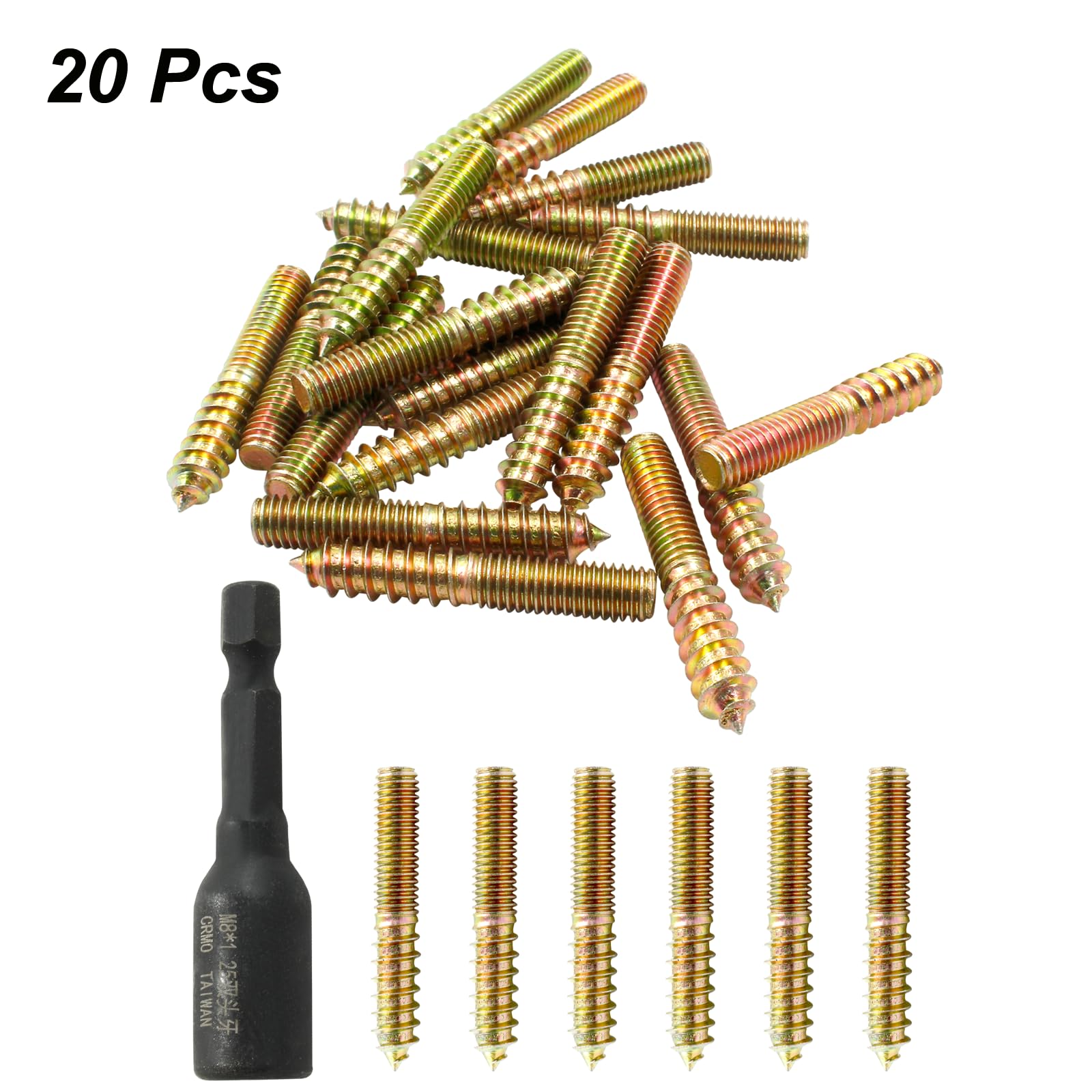Snapklik.com : Hitefu 20PCS Hanger Bolts, M8 Double Ended Screws 2 ...
