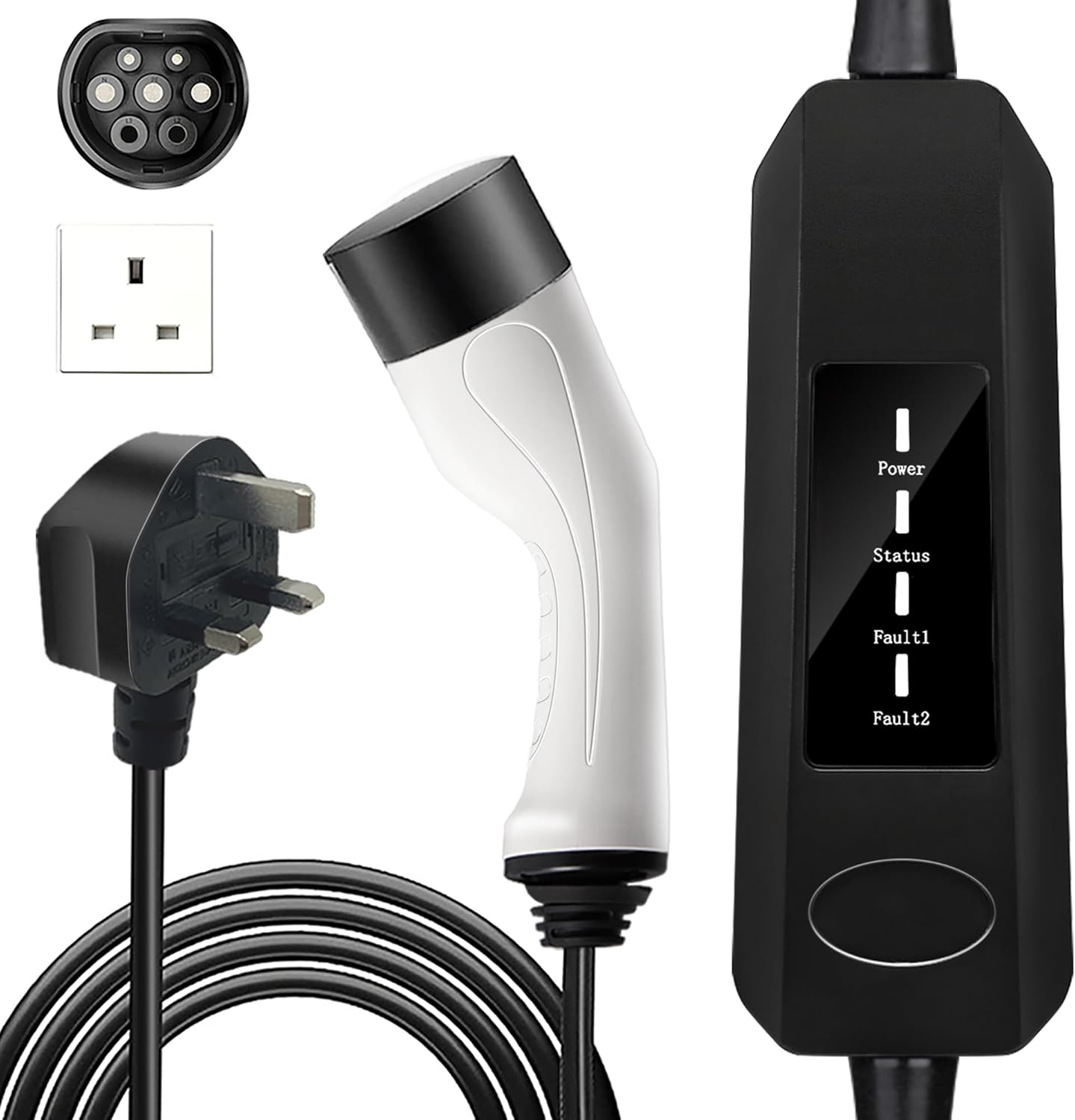 EV Charger Type 2 to 3 Pin Plug 5M,13A Max.3kW Electric Car Charger ...