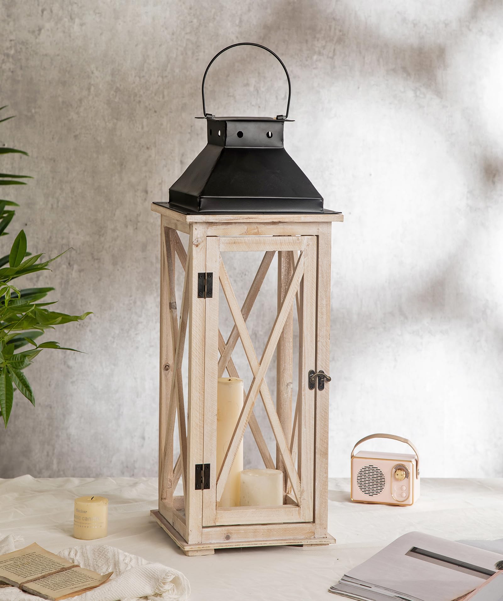 Amazon Oversized Lanters Outdoor Wood TRIROCKS Wooden&ZINC Candle