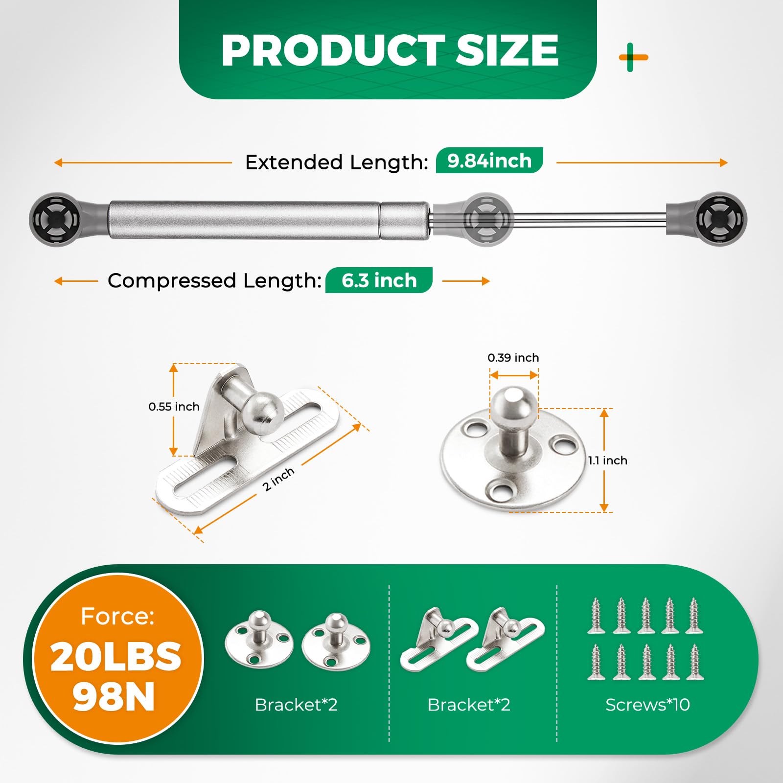 Snapklik.com : HUOPO 10 Inch Gas Strut 20lb/89N Shocks Downturned Lift ...