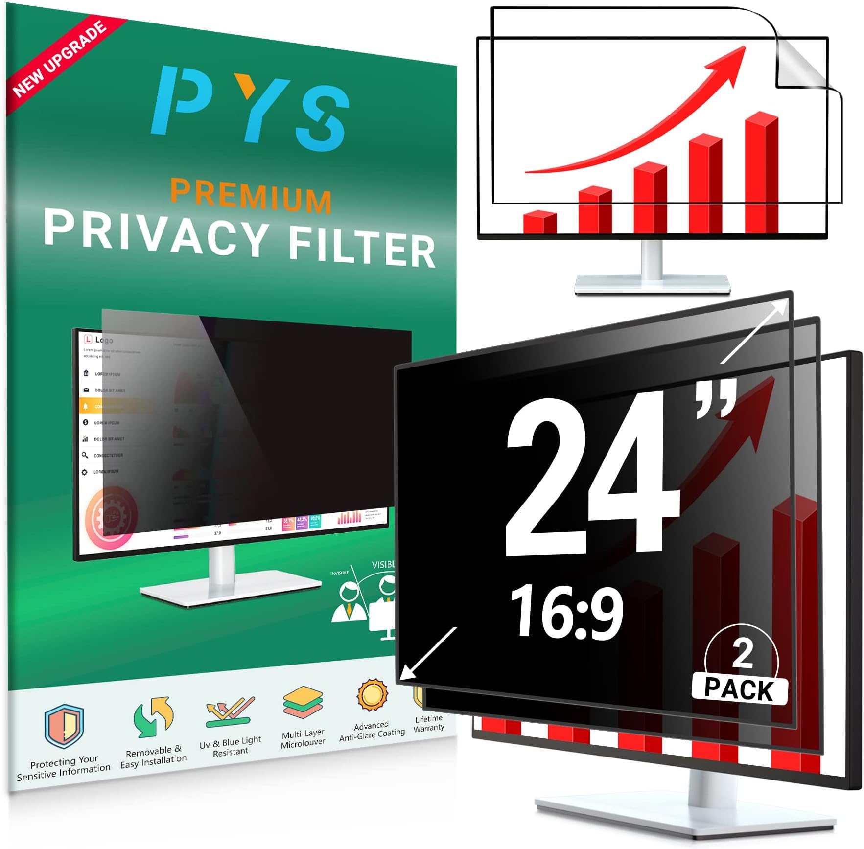 2024 New Version [2 Pack] 24 Inch 16:9 Monitor Computer Privacy Screen ...