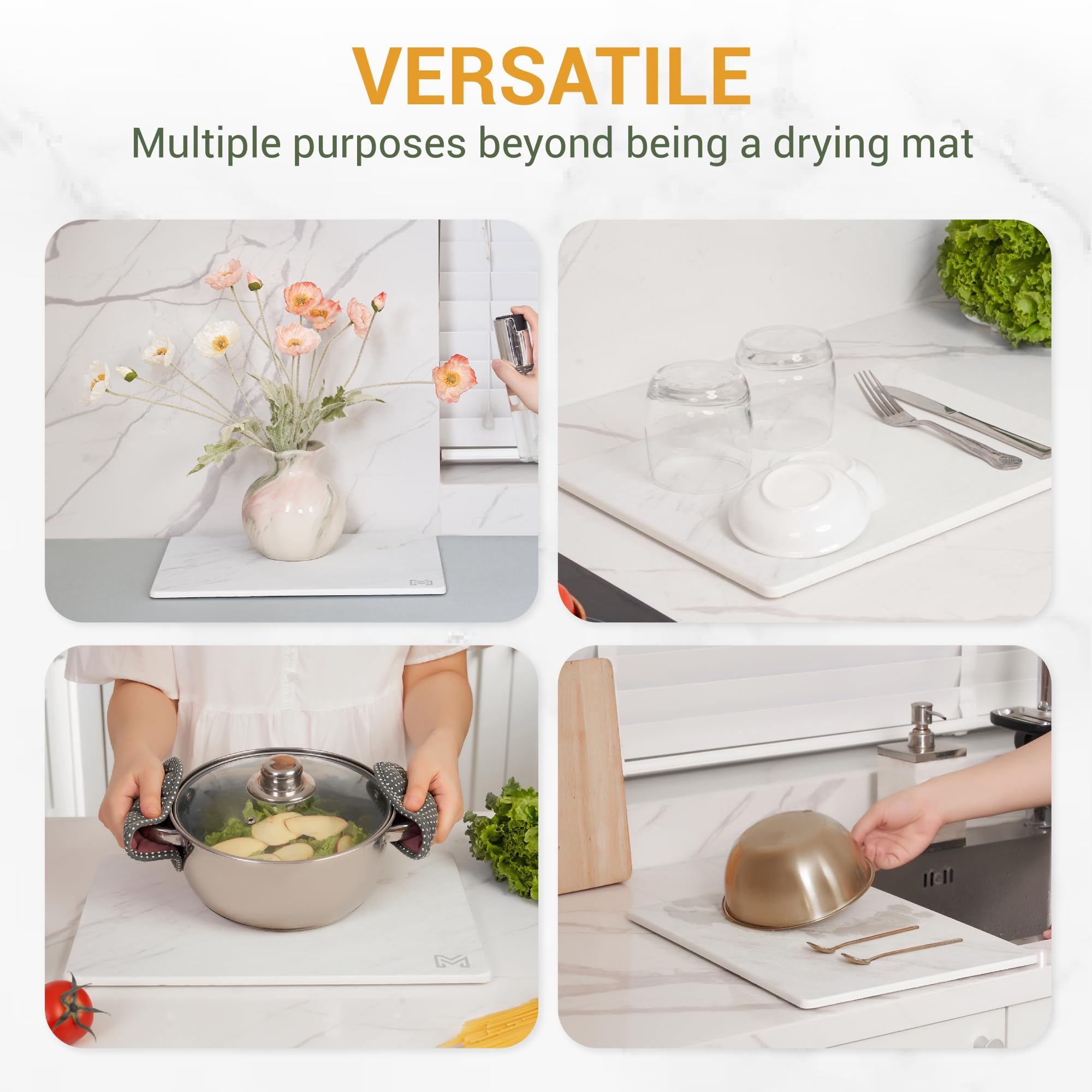 MophonicHome Stone Dish Drying Mat For Kitchen Counter, Quick Dry Large ...