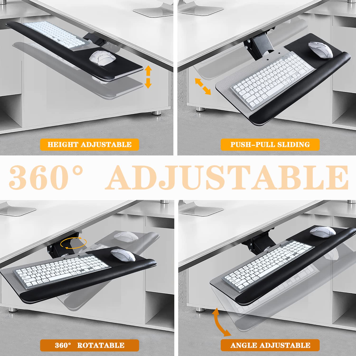 Keyboard Tray Under Desk, 360 Adjustable Ergonomic Sliding Keyboard ...