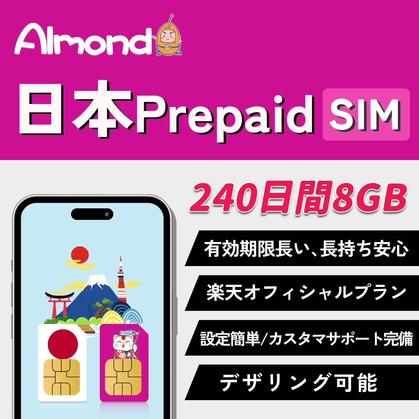 Amazon.co.jp: 日本 プリペイド SIM 240日間 10GB 大容量 Rakuten 5G 4G LTE 対応 プリペイドSIM ...