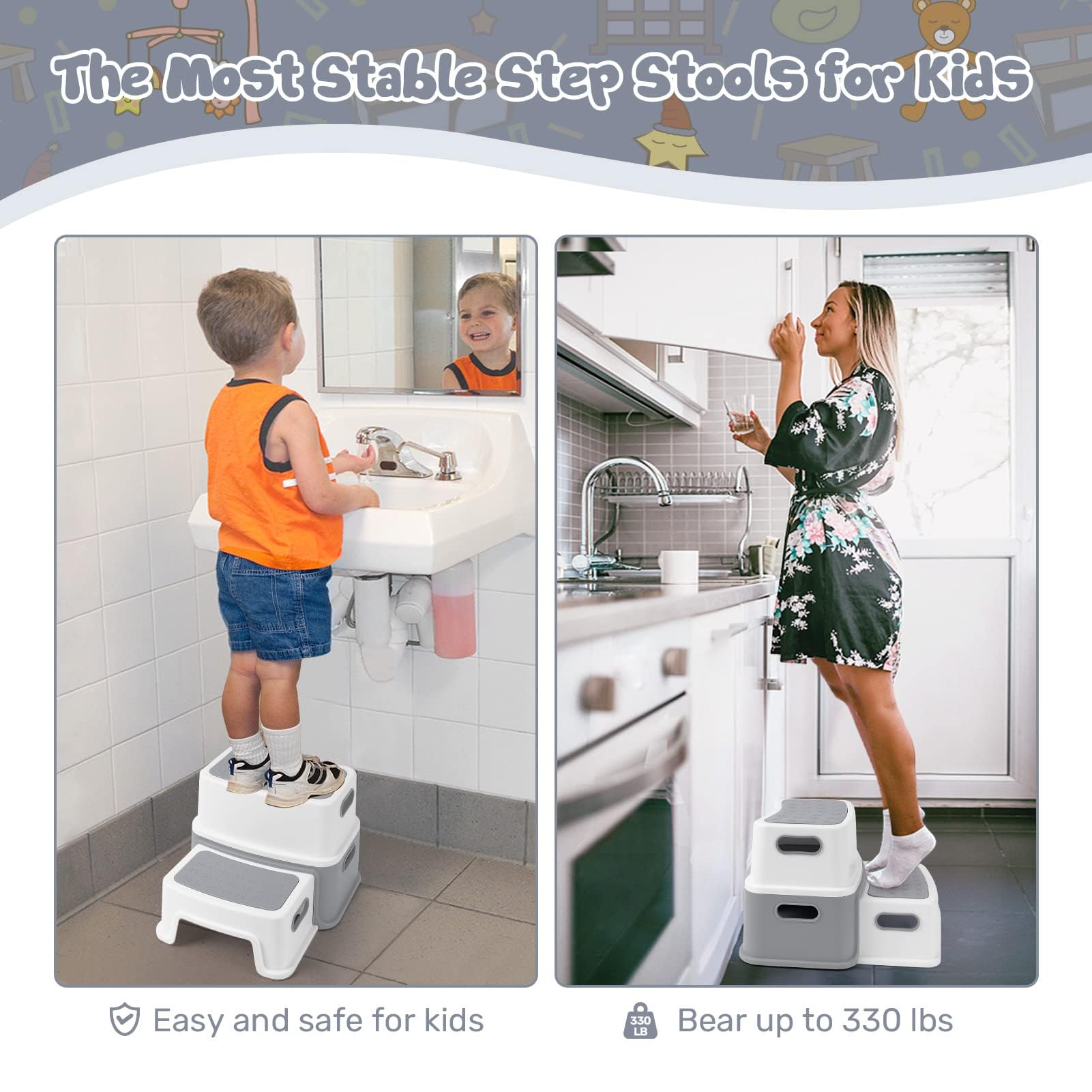 2 Step Stools for Kids - Toddler Step Stool with Anti-Slip Sturdy and ...