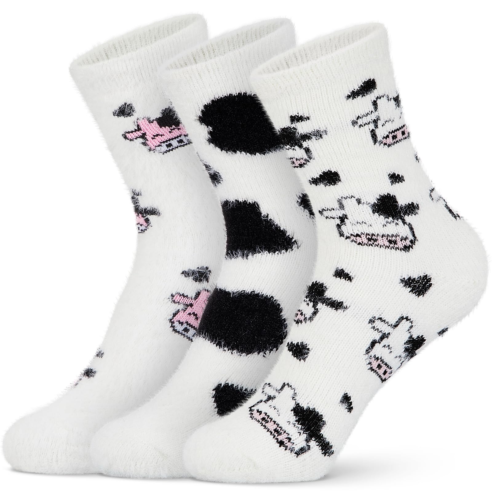 Amazon.com: Foaincore 3 Pairs Fuzzy Cow Socks for Women Cow Print Stuff ...