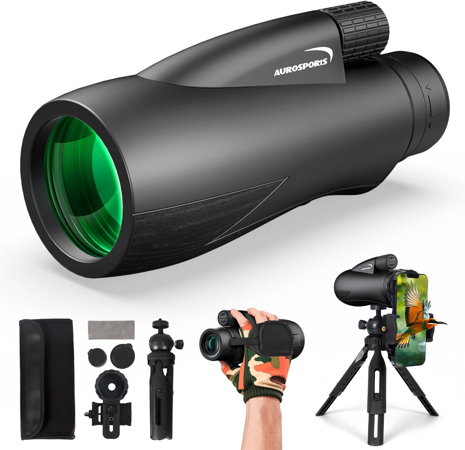 Amazon.com : 12x55 Monocular for Adults High Power - Aurosports Compact ...