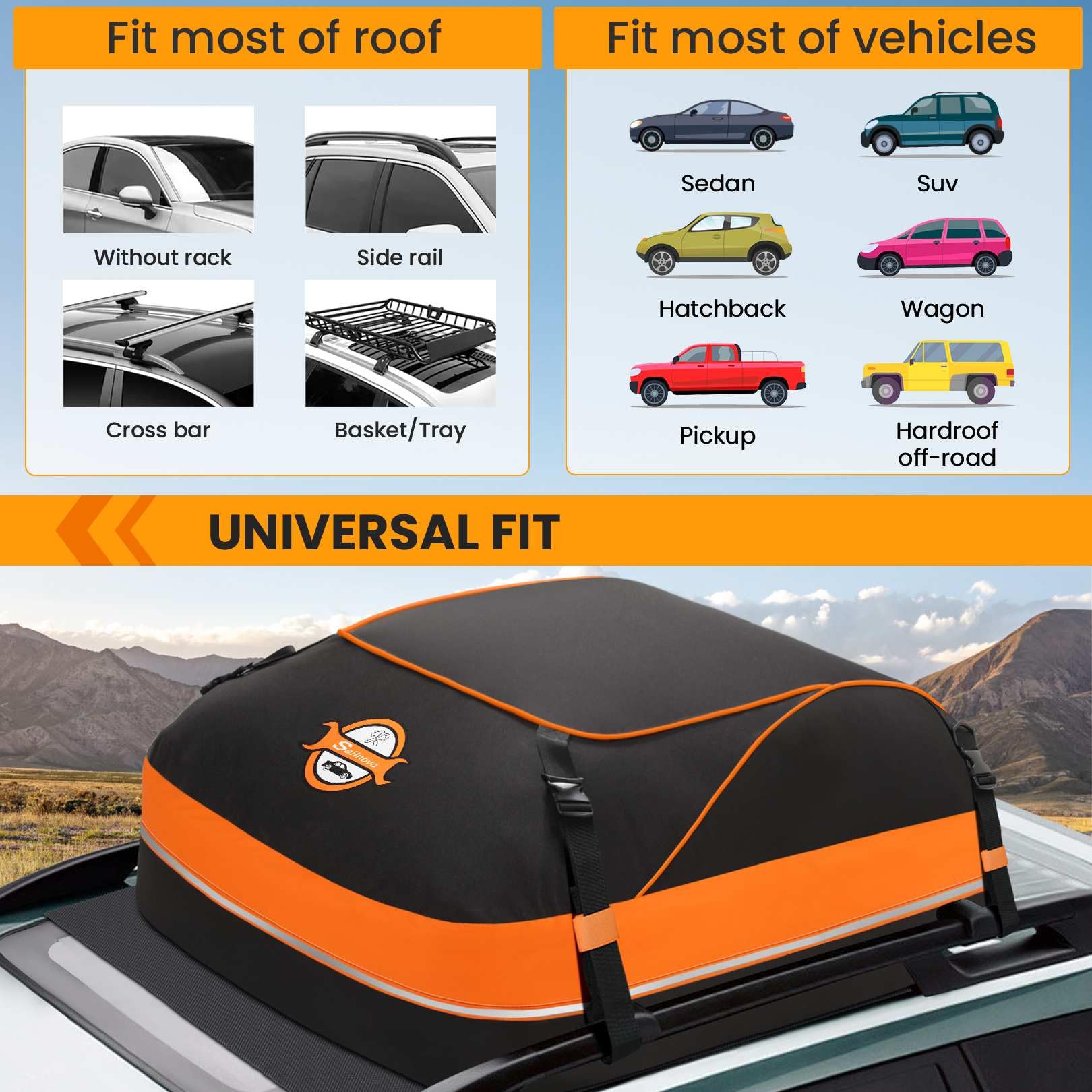 Snapklik.com : Sailnovo Rooftop Cargo Carrier, 15 Cubic Waterproof Soft ...