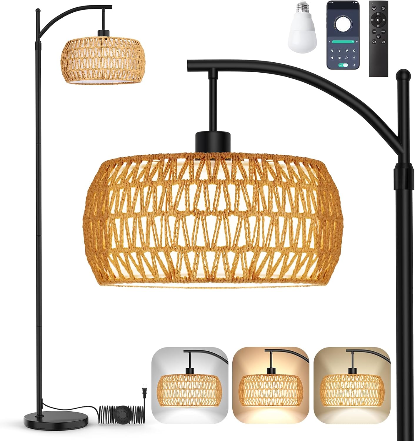 JOSTIC Arc Floor Lamp with Remote & App Control, 10 Color Modes, 10 ...