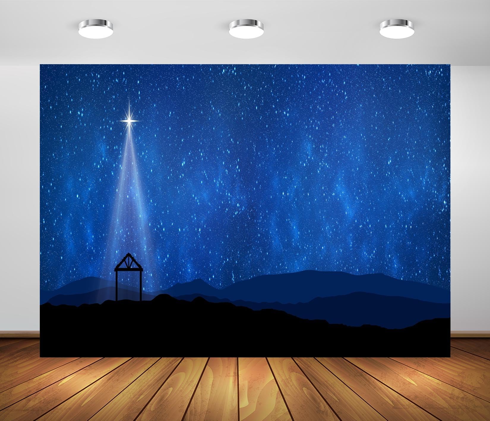 Amazon.com : BELECO 5x3ft Fabric Nativity Scene Backdrop - Blue Starry ...