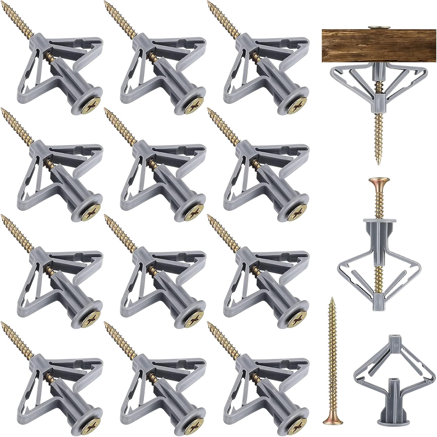 100 Stück graue Gipskartondübel mit Schrauben, Trockenbau Anker mit ...