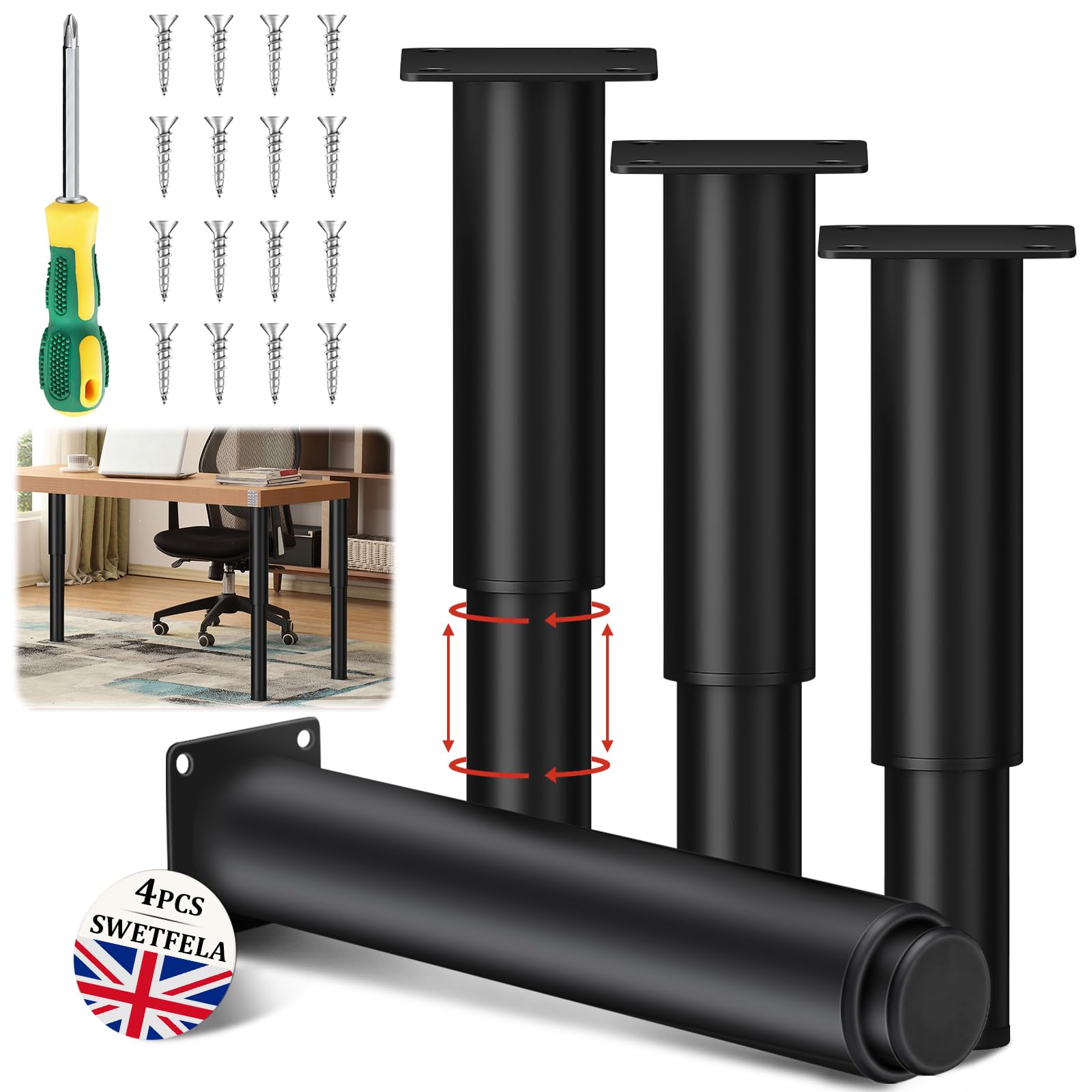 Swetfela 4 Piece Desk Legs, Legs for Furniture Expandable 25-45CM ...