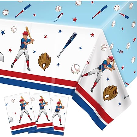 Amazon.com: 4 Pack Baseball Themed Tablecloth, Disposable Plastic Table ...