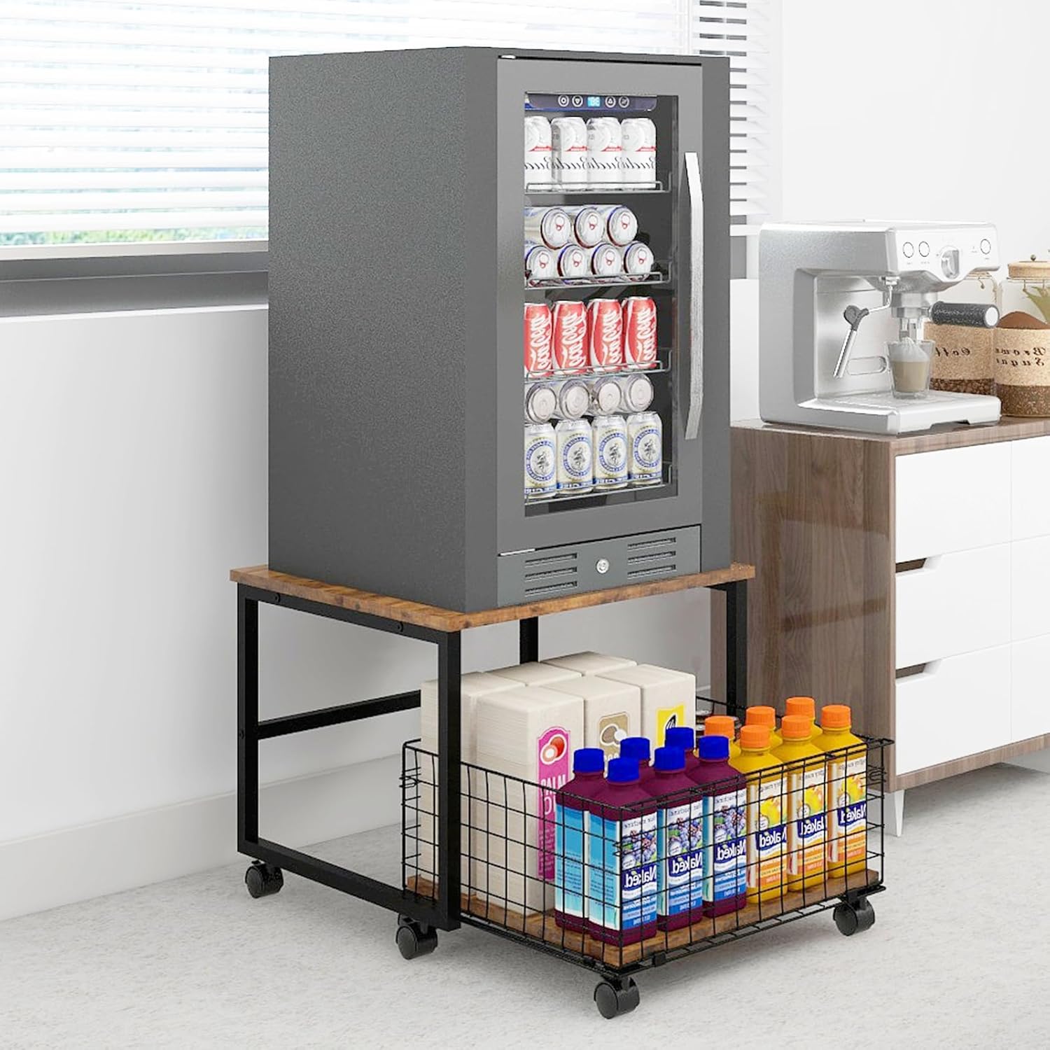 PUNCIA Mobile Mini Fridge Stand with Large Capacity Storage Portable ...