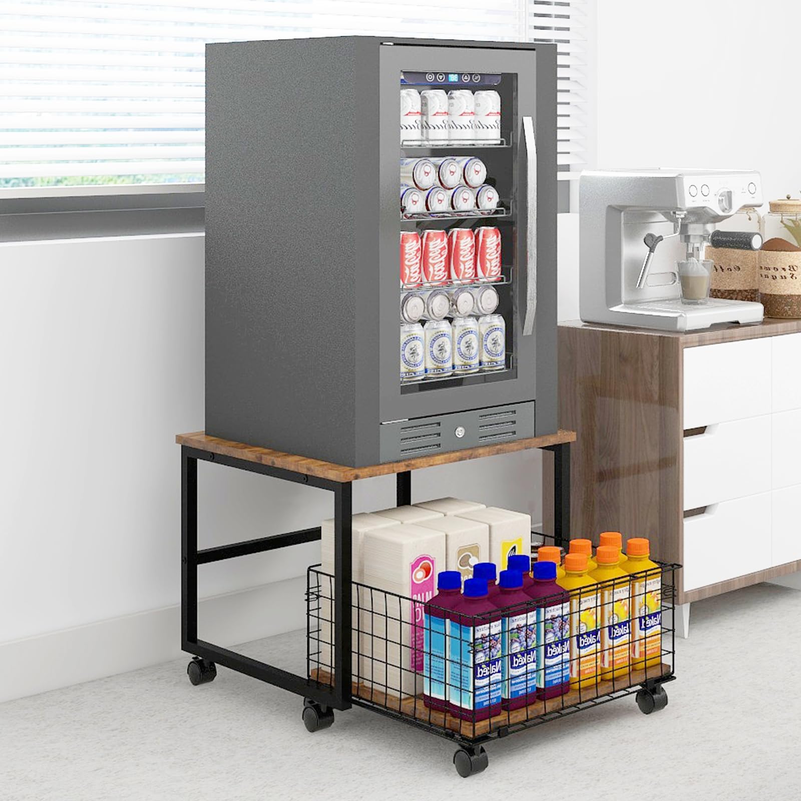 PUNCIA Mobile Mini Fridge Stand with Large Capacity Storage Portable ...