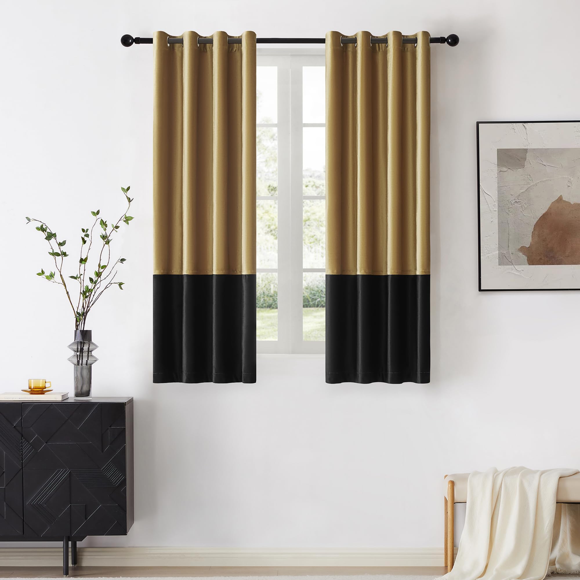 Amazon.com: BULBUL Color Block Window Curtains Panels 63 inches Long ...