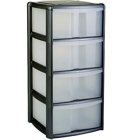 Plastic Storage Drawers - Large - 4 Drawers (Black) : Amazon.co.uk ...