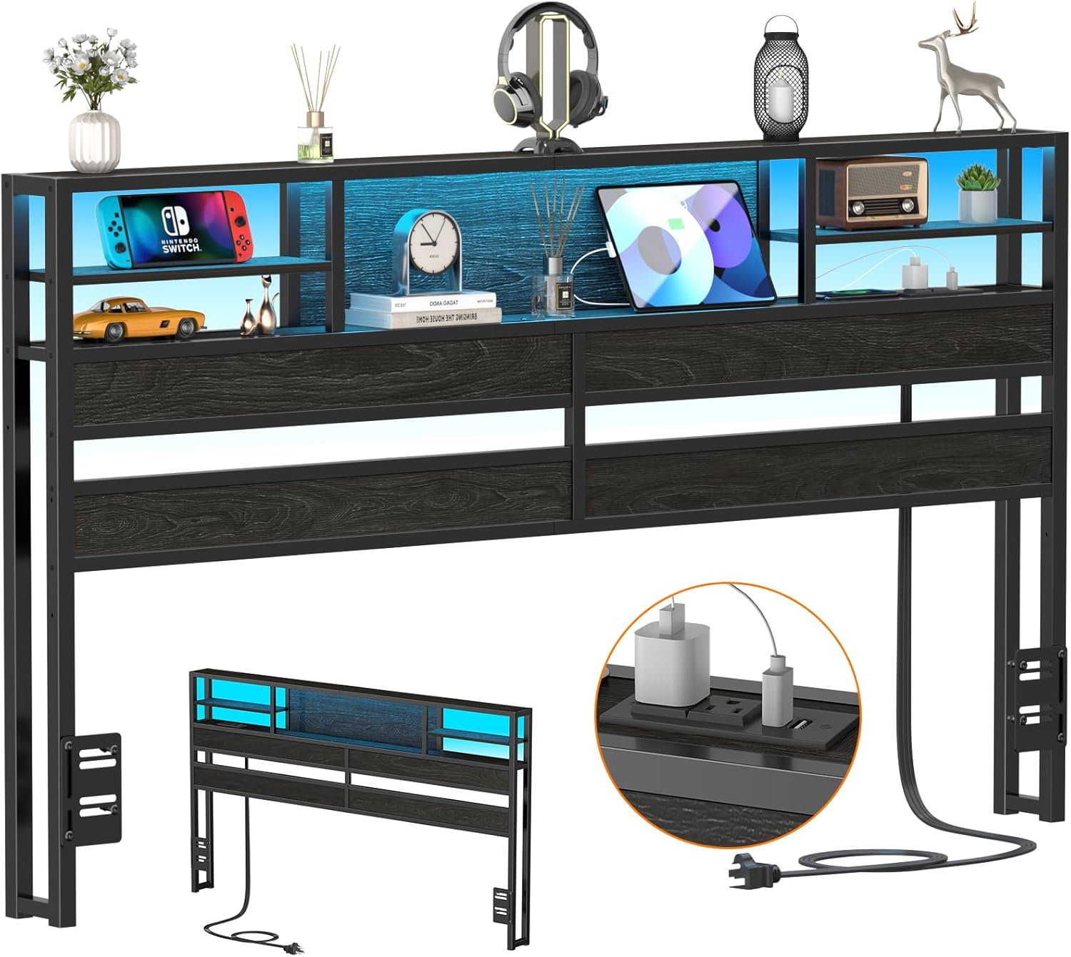 Amazon.com - Furnulem Headboards for King Size Bed with Storage LED ...