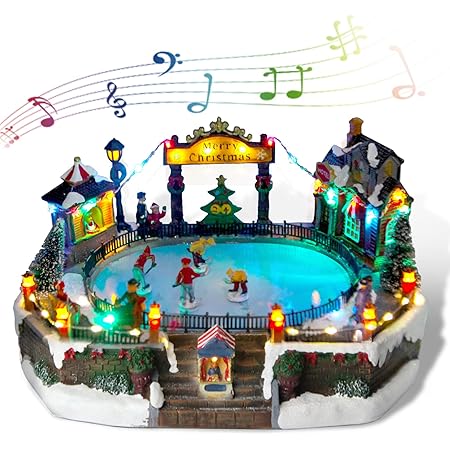 Amazon.com: Christmas Village House Figurines Christmas Decor Estatua ...