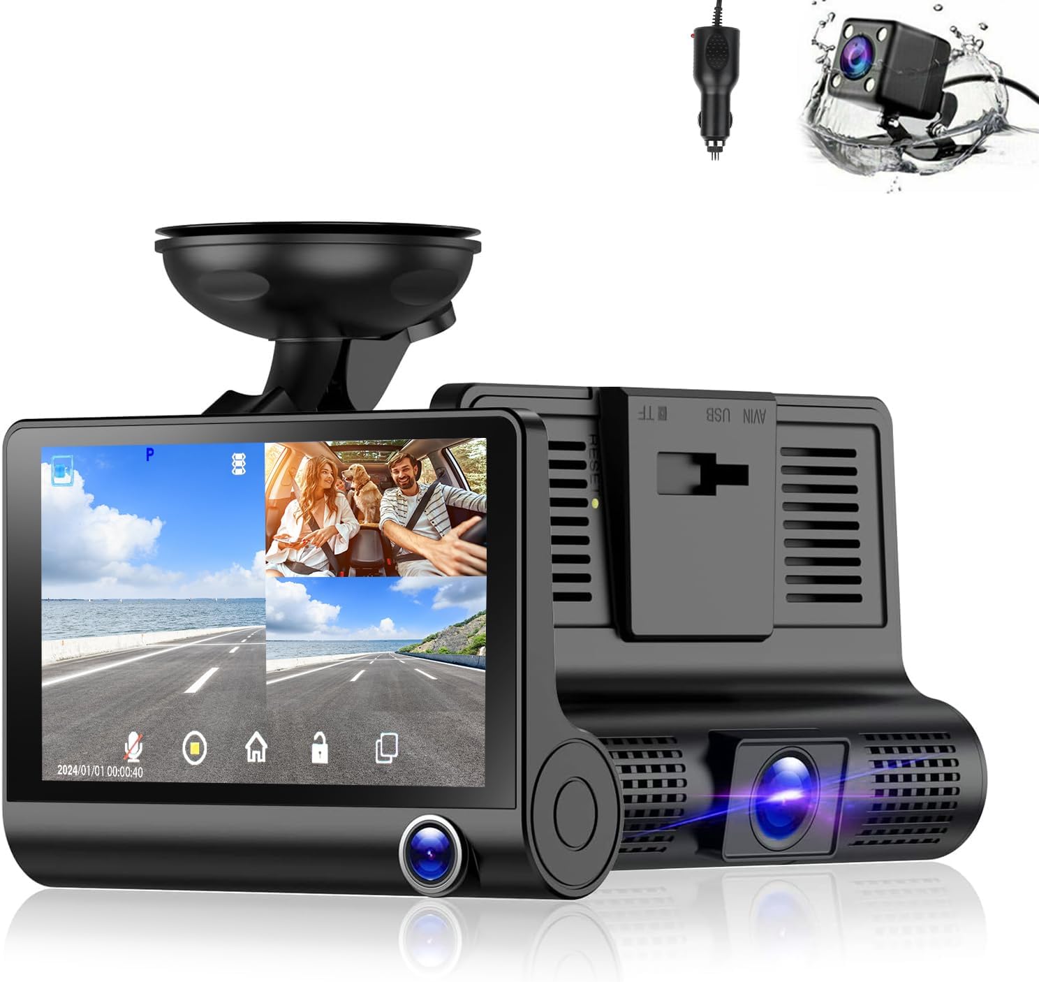 Amazon.com: 3 Channel Dash Camera Front and Rear Inside,1296P HD Car ...