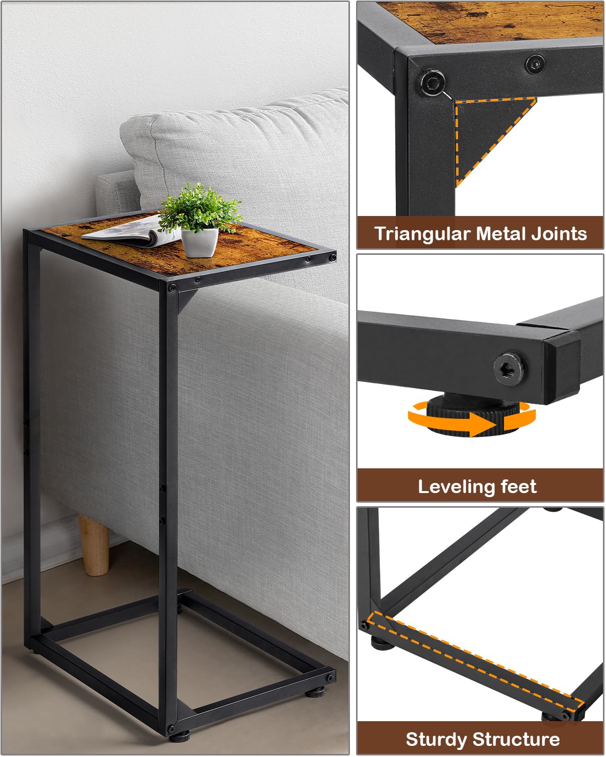 MOOACE C Shaped End Table Set of 2, Snack Side Tables for Sofa, Couch ...