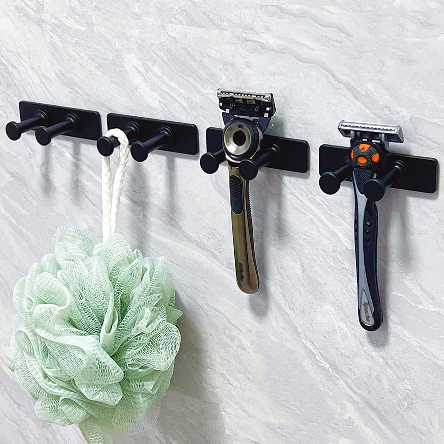Amazon.com: 2-Pack Razor Holder For Shower + 2-Pack Adhesive Wall Hooks ...
