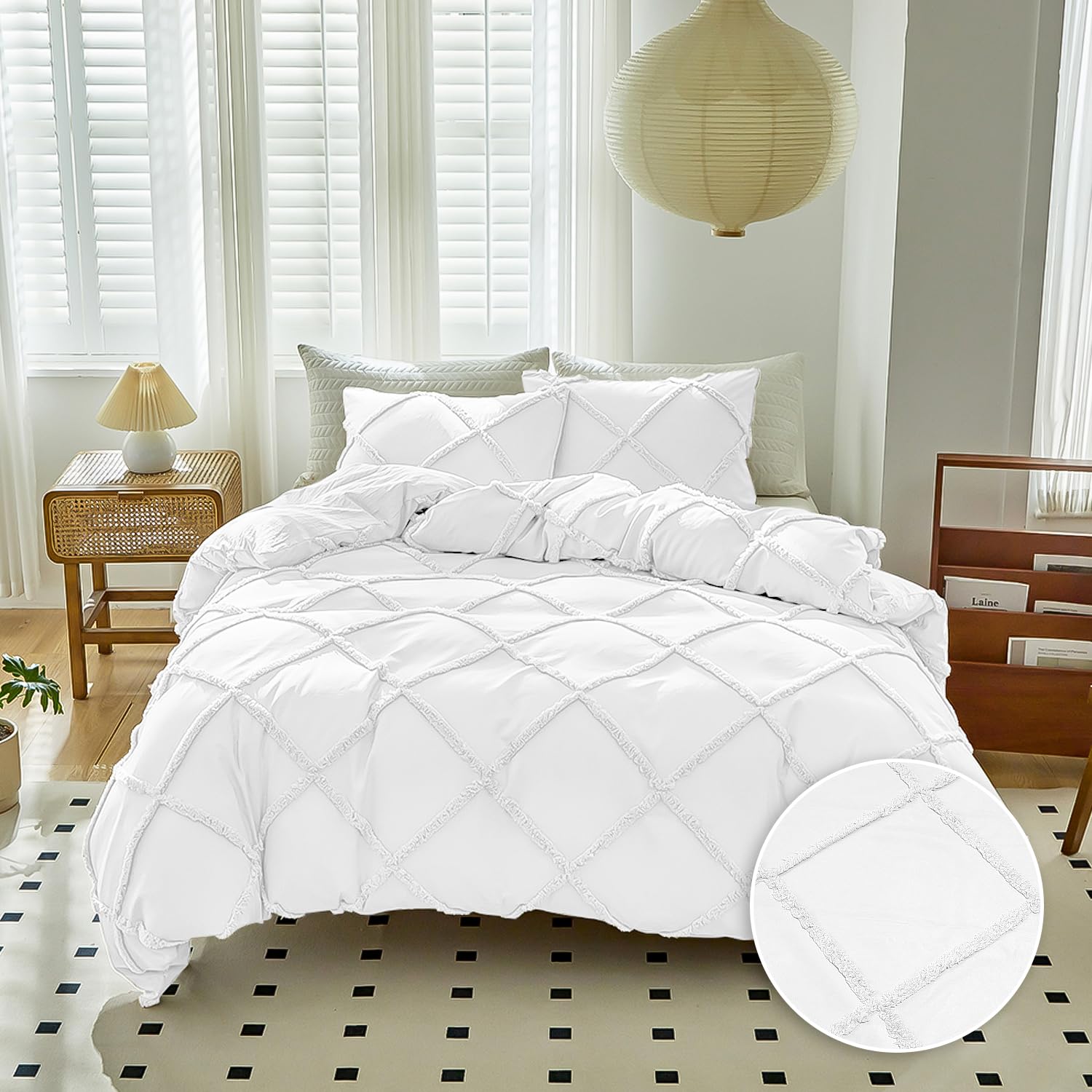 Amazon.com: MetersGod White Pattern Duvet Cover Queen, 3 Pieces ...